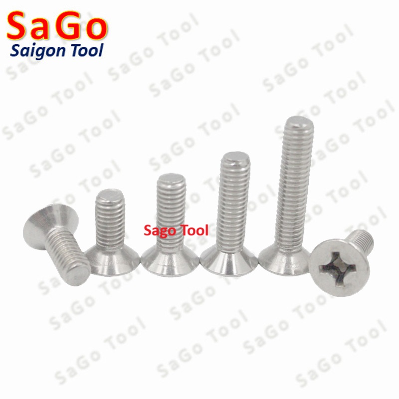 Ốc Vít inox pake đầu bằng INOX 304 M3 M4 M5 M6 Bu lông inox đầu bằng 10 con